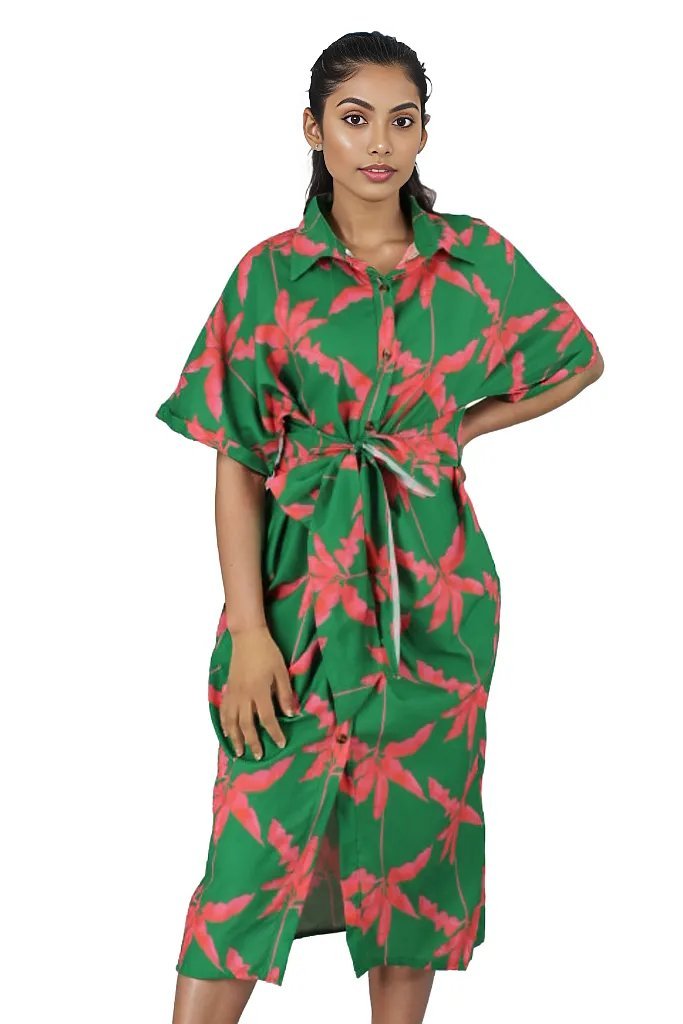 Attached Belted Patterned Dress - XD21
