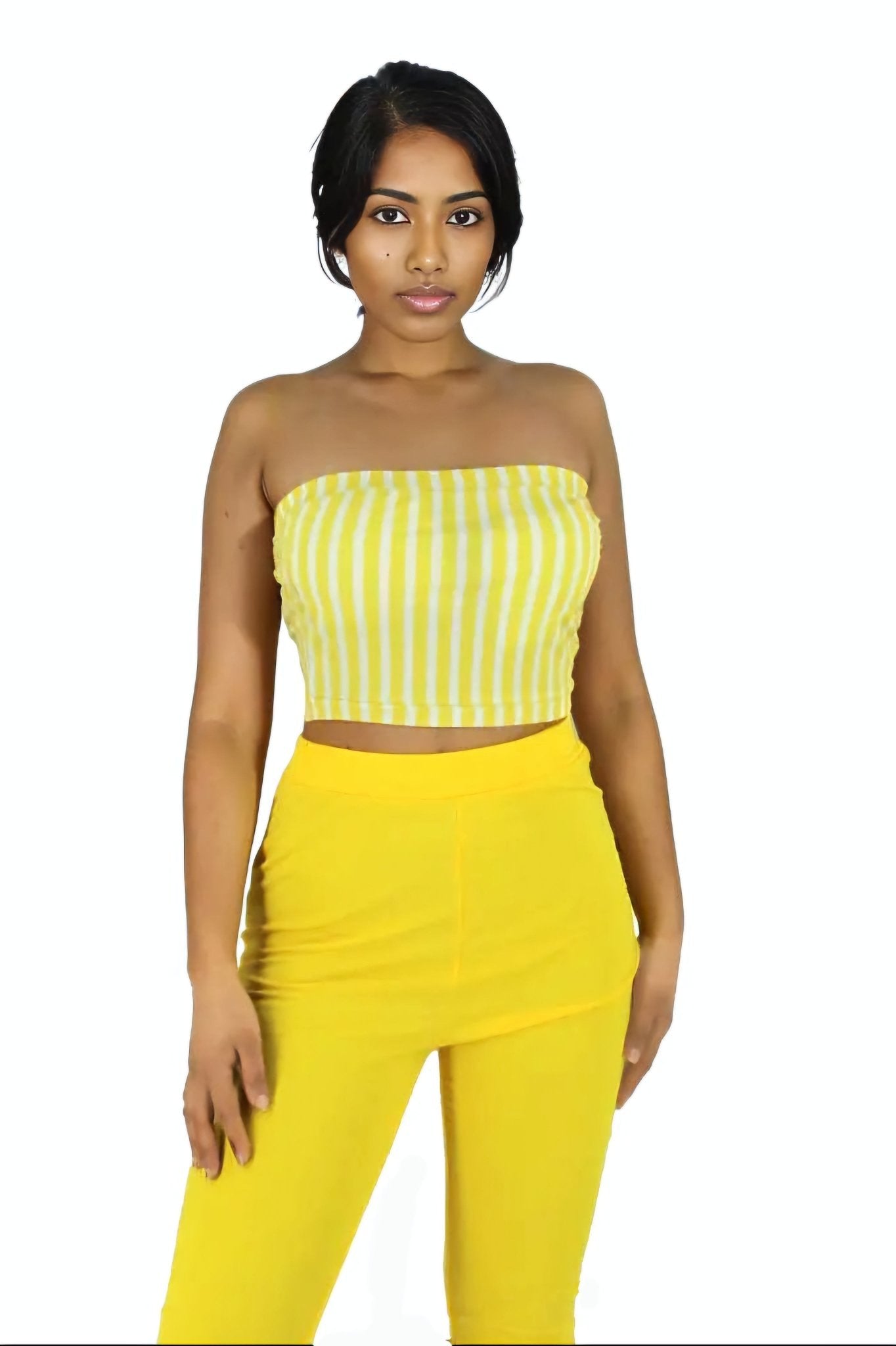 Strapless Crop Top Flare Two Piece Pants Set - XD21