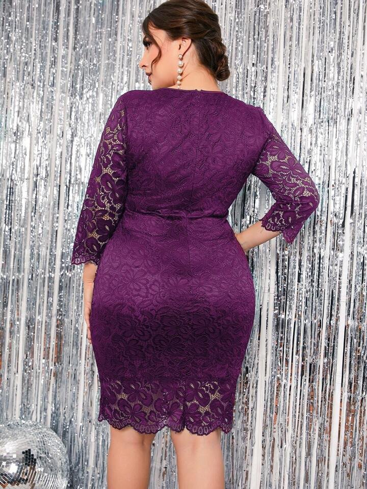 Lace Curve Mini Three Quater Sleeve Dress - XD21