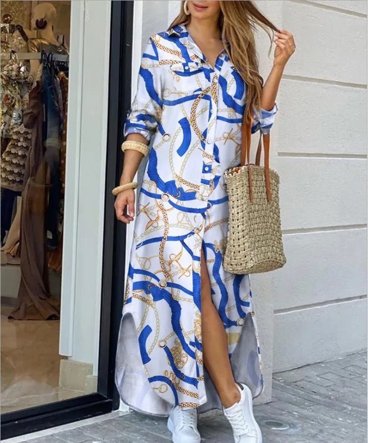 Pattern Long Button Shirt Maxi Dress - XD21