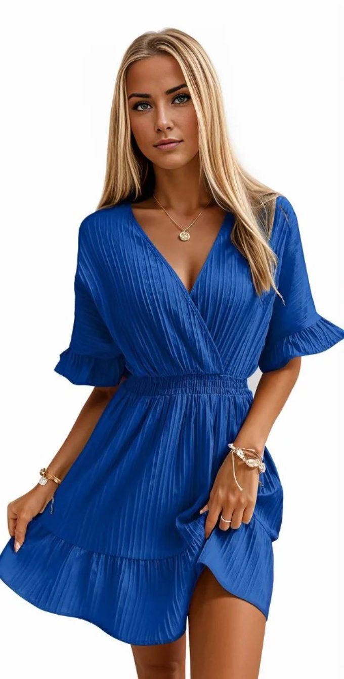 Short Flounce Sleeve Ruffle Hem Short Mini Dress - XD21