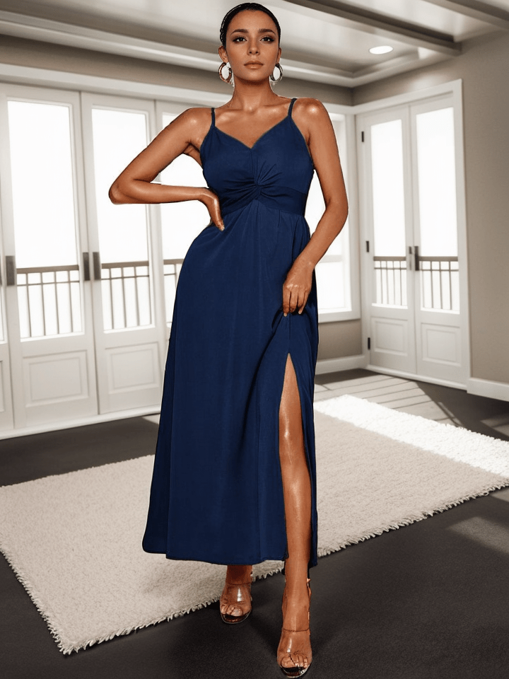 Twist Front Split Thigh Maxi Cami Evening Dress