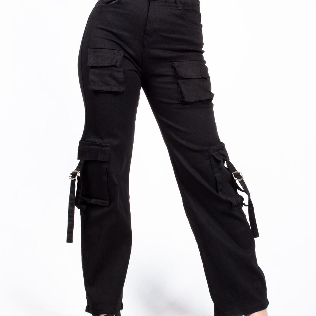 Black Cargo Denim Straight Jeans S559